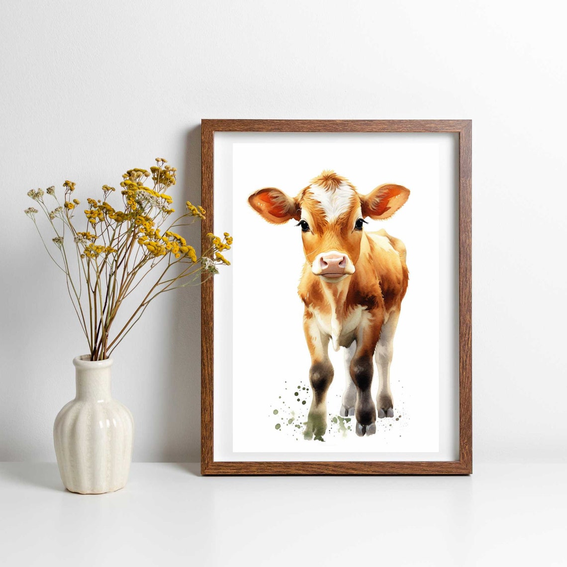 Cheeky Calf Printable Wall Art, Watercolor Calf Print, Nursery Wall Art ...