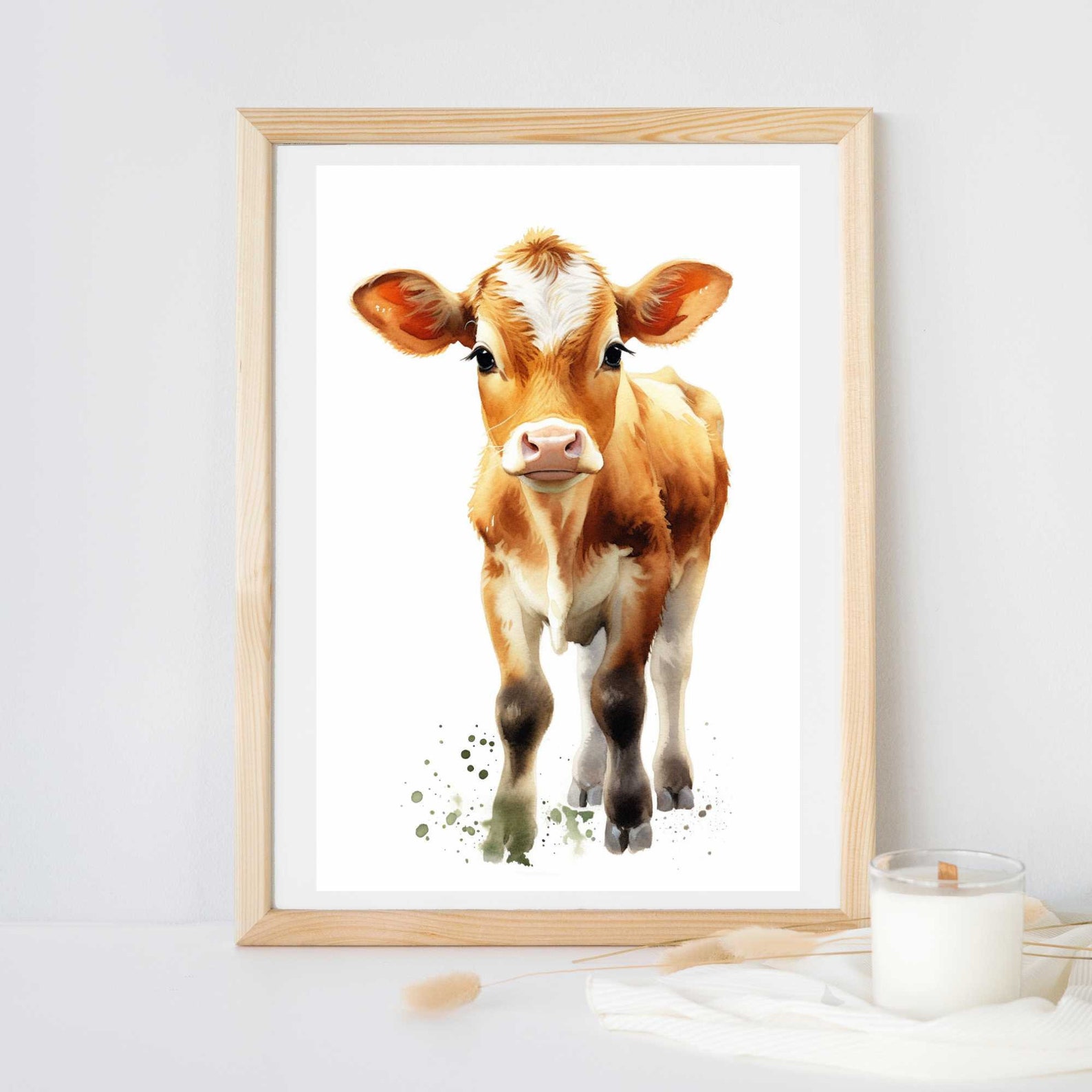 Cheeky Calf Printable Wall Art, Watercolor Calf Print, Nursery Wall Art ...