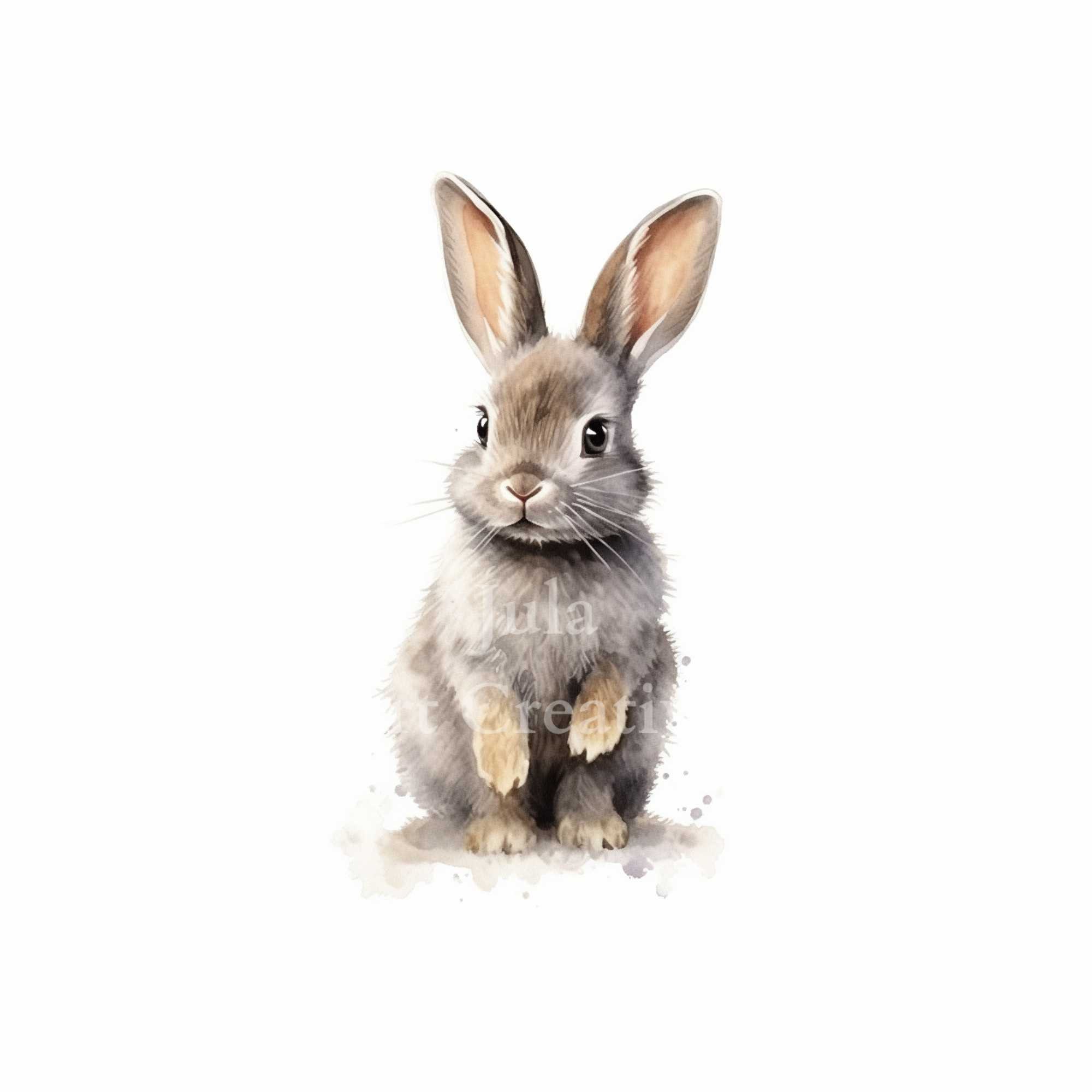 Grey Bunny Printable Wall Art, Watercolor Baby Bunny Print, Nursery ...