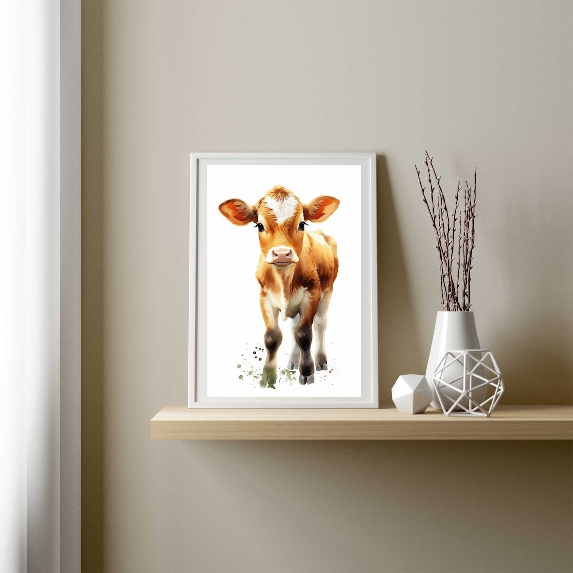 Cheeky Calf Printable Wall Art, Watercolor Calf Print, Nursery Wall Art ...