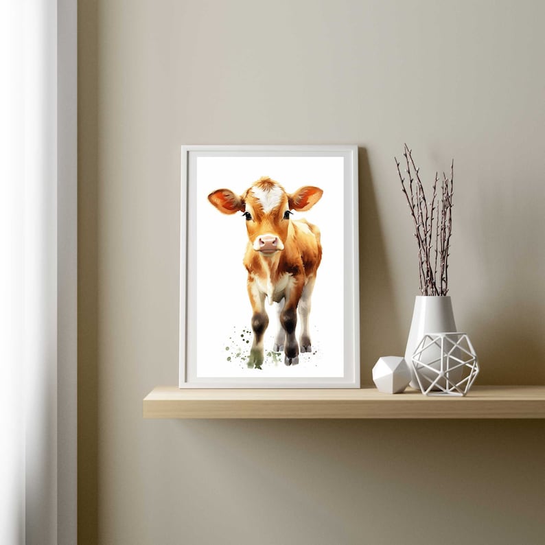 Cheeky Calf Printable Wall Art, Watercolor Calf Print, Nursery Wall Art ...