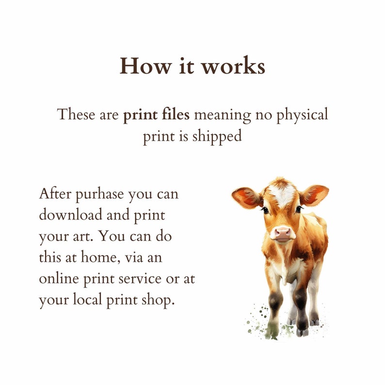 Cheeky Calf Printable Wall Art, Watercolor Calf Print, Nursery Wall Art ...