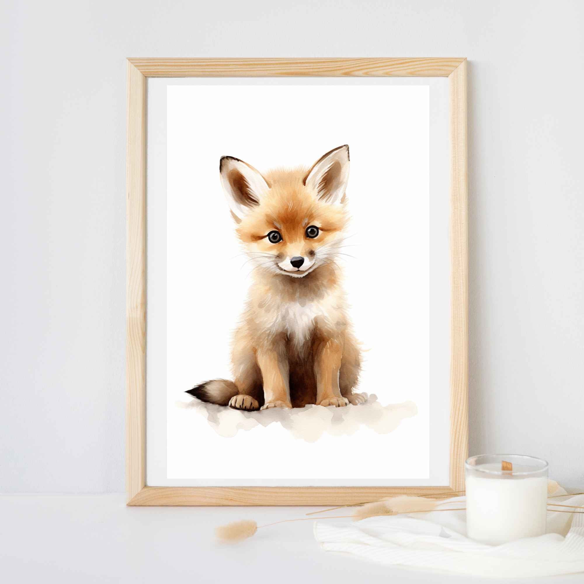 Cute Fox Printable Wall Art, Watercolor Baby Fox Print, Nursery Wall ...