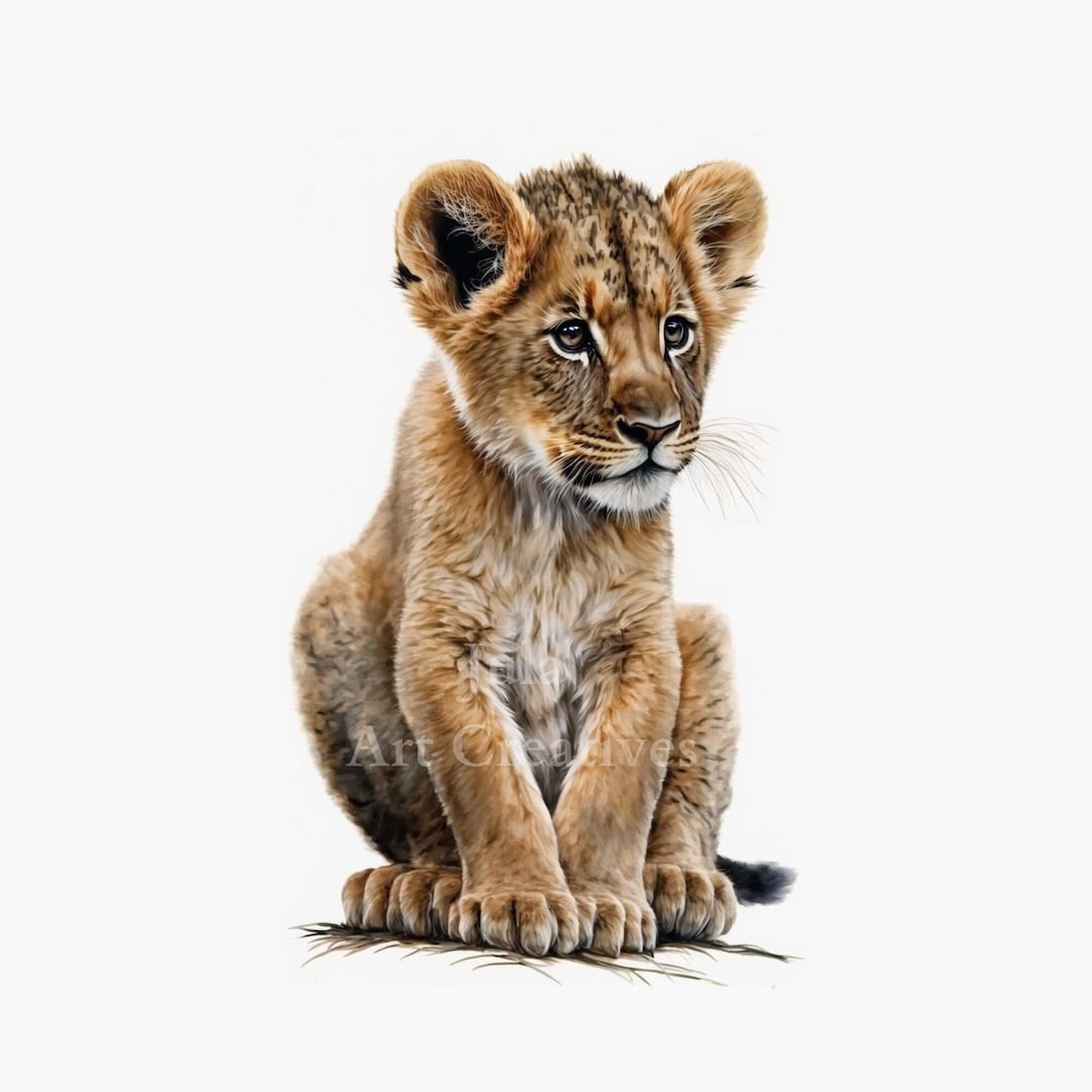 Baby Lion Printable Wall Art, Watercolor Lion Cub Print, Nursery Wall ...