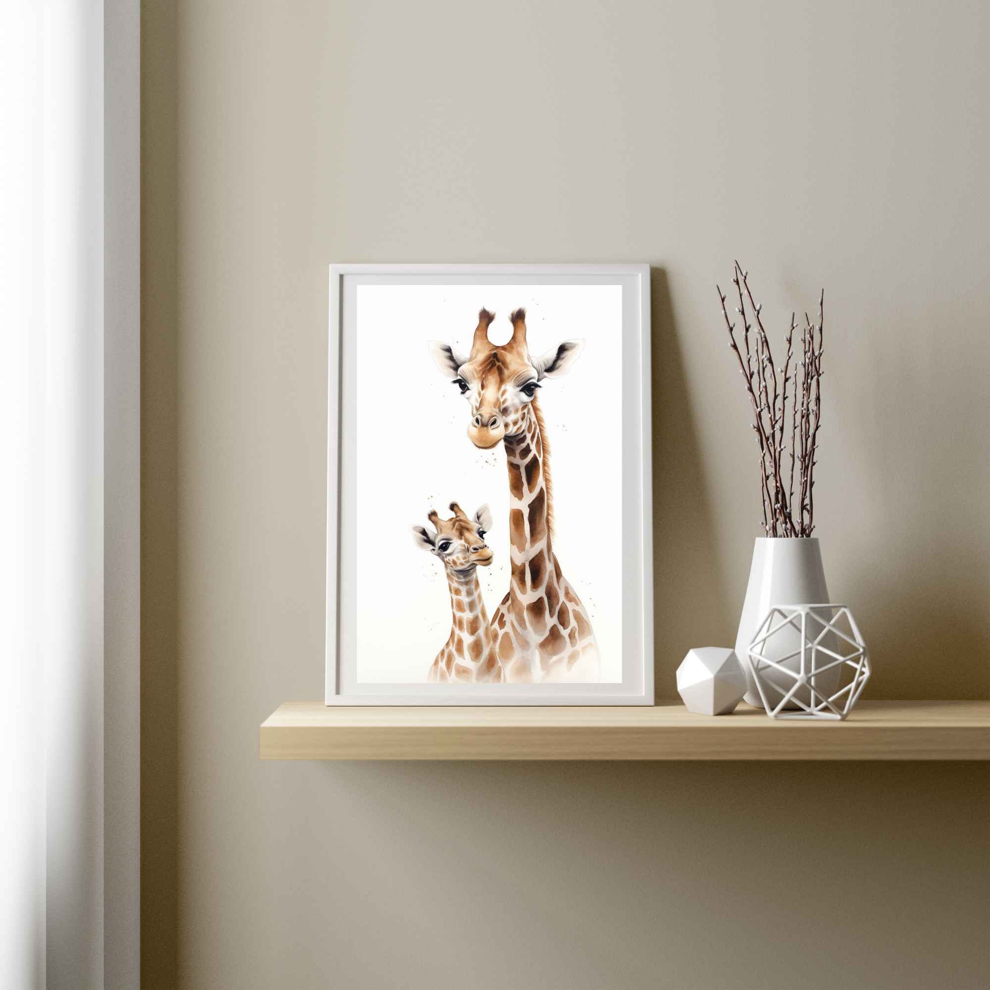 Mother and Baby Giraffe Printable Wall Art, Cute Watercolor Giraffe ...