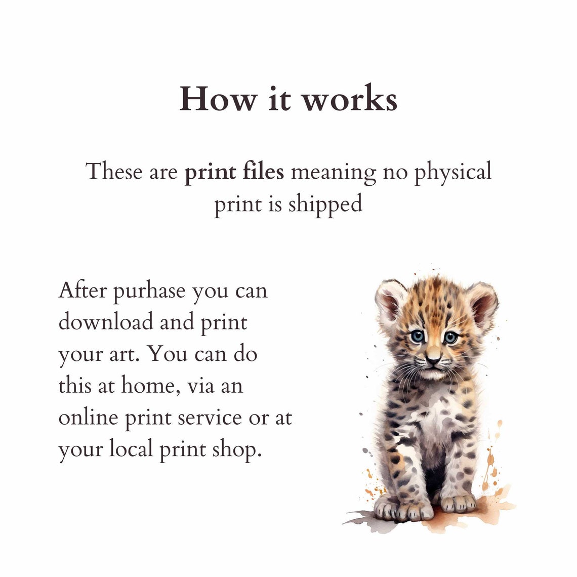 Watercolor Leopard Cub Print, Baby Leopard Printable Wall Art, Nursery ...