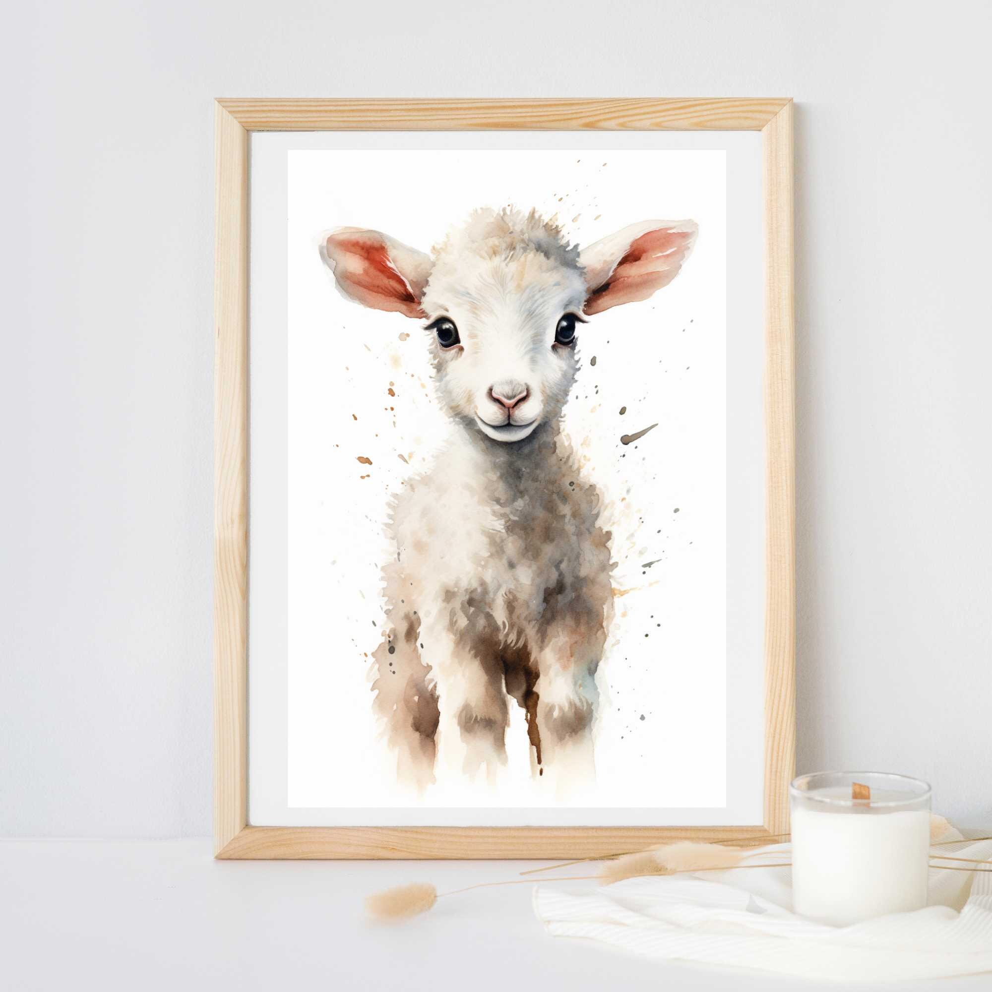 Cute Lamb Printable Wall Art, Watercolor Lamb Print, Nursery Wall Art ...