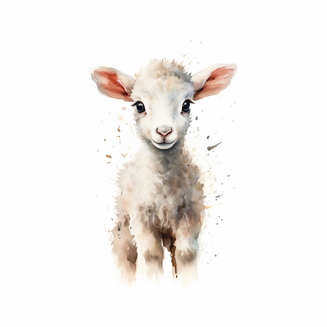 Cute Lamb Printable Wall Art, Watercolor Lamb Print, Nursery Wall Art ...