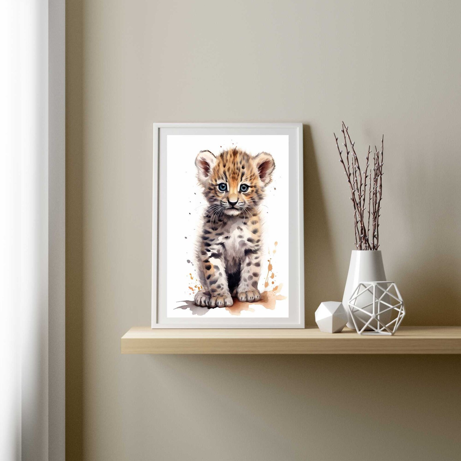 Watercolor Leopard Cub Print, Baby Leopard Printable Wall Art, Nursery ...