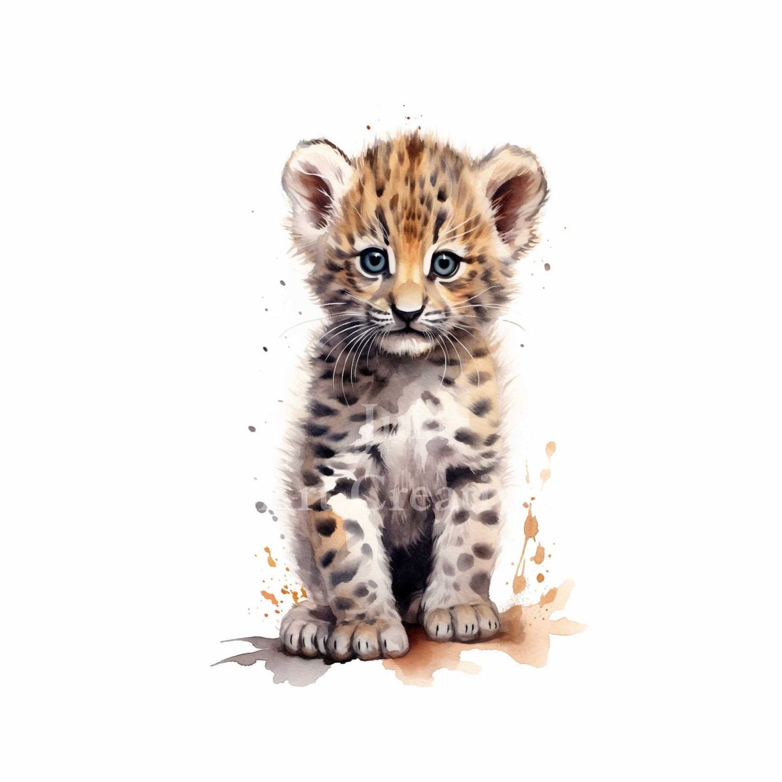 Watercolor Leopard Cub Print, Baby Leopard Printable Wall Art, Nursery ...