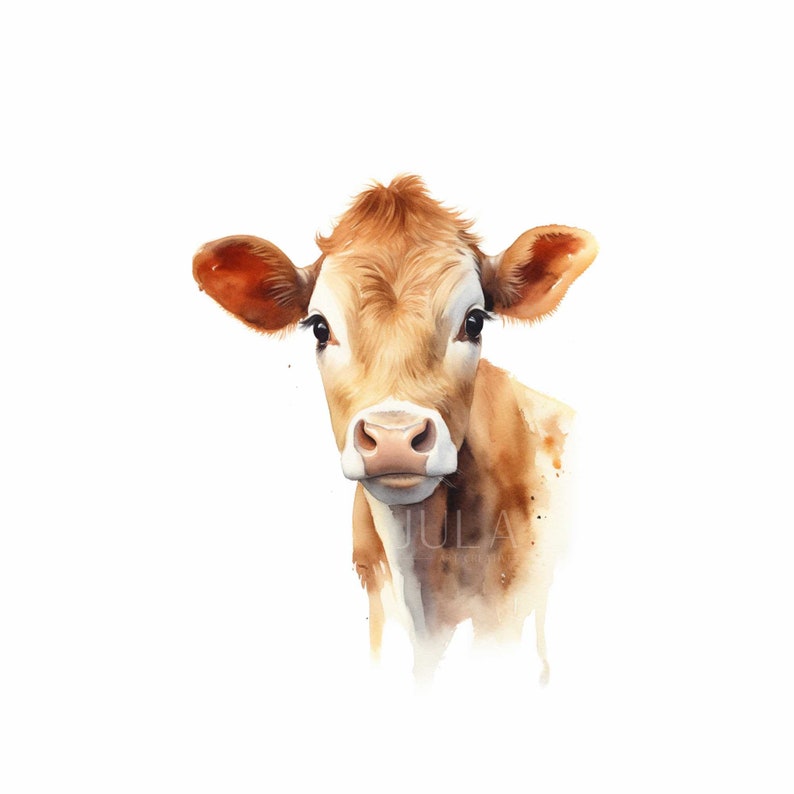 Happy Calf Printable Wall Art, Watercolor Calf Print, Nursery Wall Art ...