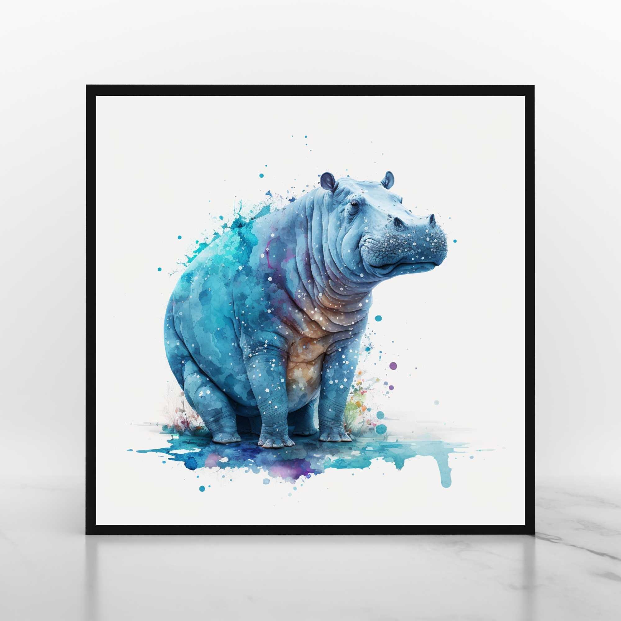 Hippo Printable Wall Art, Watercolor Hippo Painting, Nursery Wall Art ...