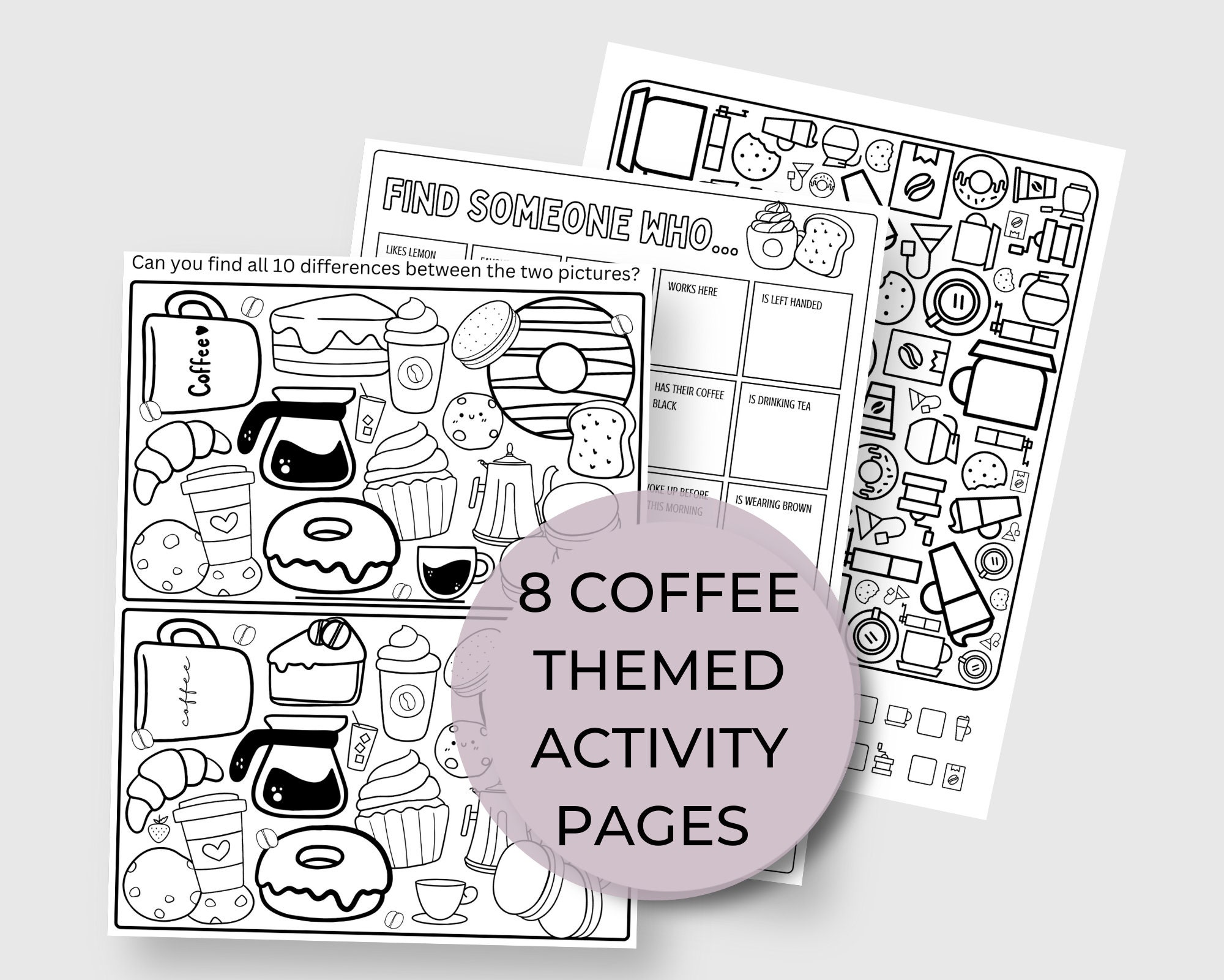 8 Page COFFEE Themed Activity Bundle, Coffee Colouring Pages for Kids ...
