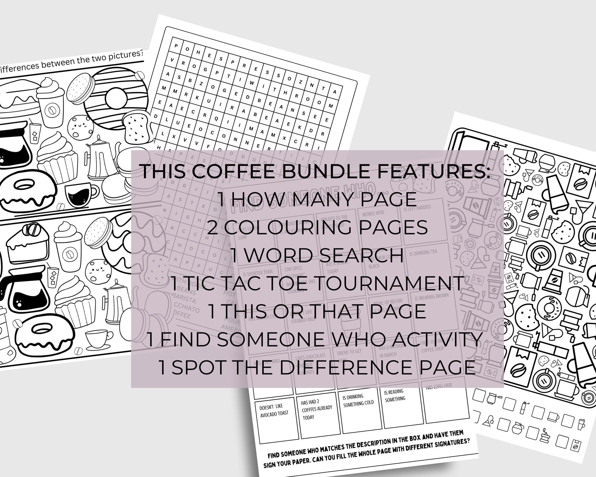 8 Page COFFEE Themed Activity Bundle, Coffee Colouring Pages for Kids ...