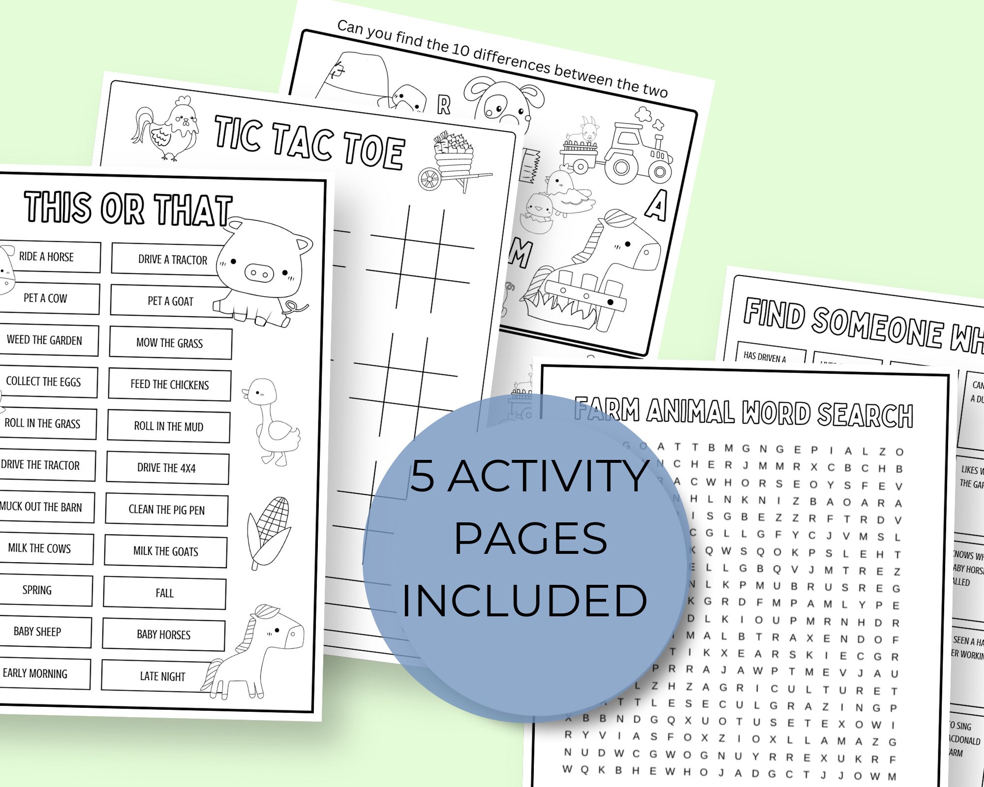 Printable Farm Animal Activity Book, Colouring Pages for Kids ...