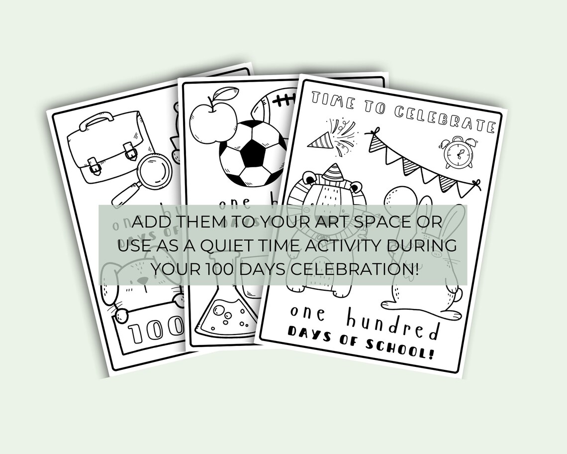 100 Days of School Celebratory Colouring Pages, 4 Easy Pages for Your ...