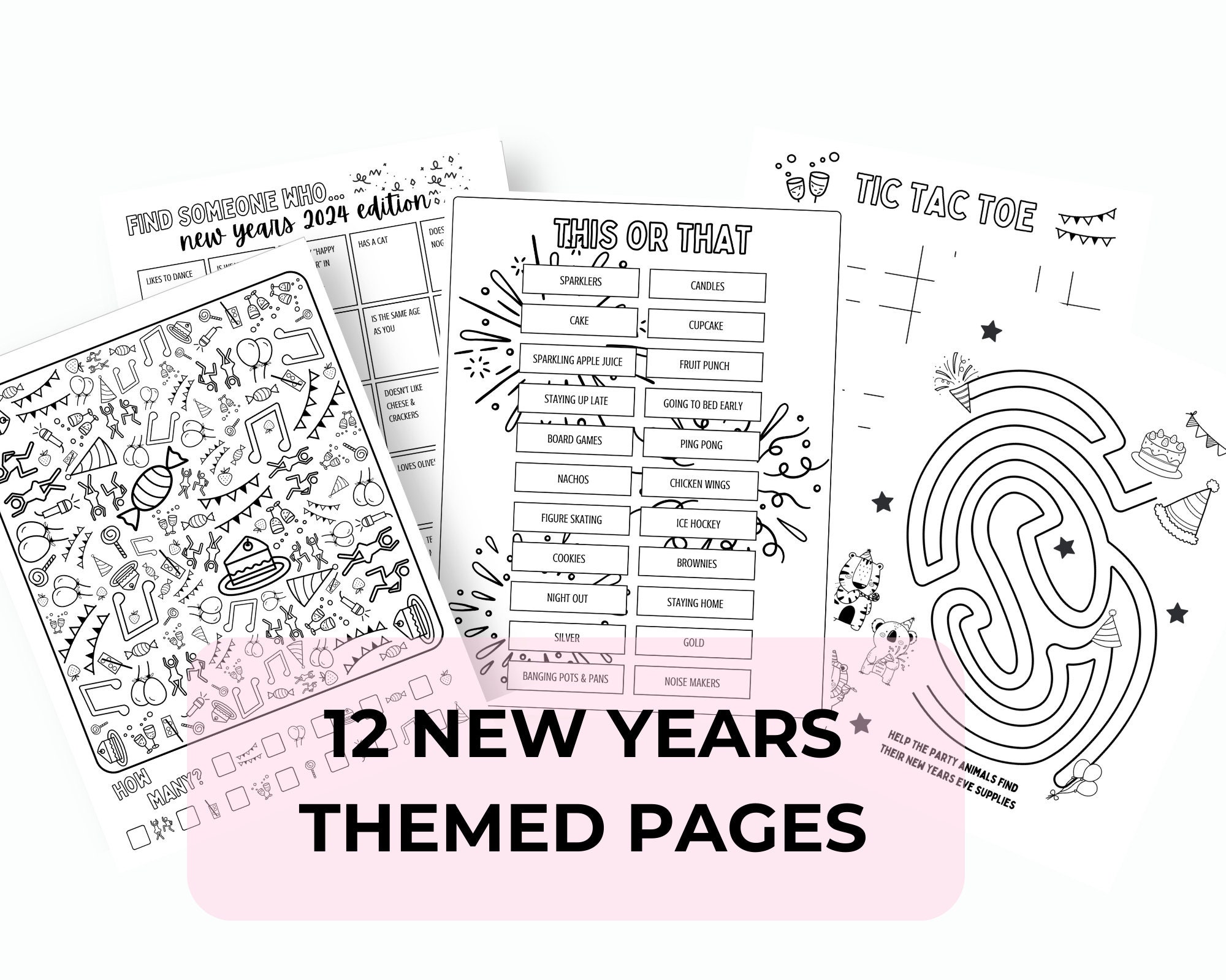 New Years Kid Colouring & Activity Page Printable | 12 Page Download ...