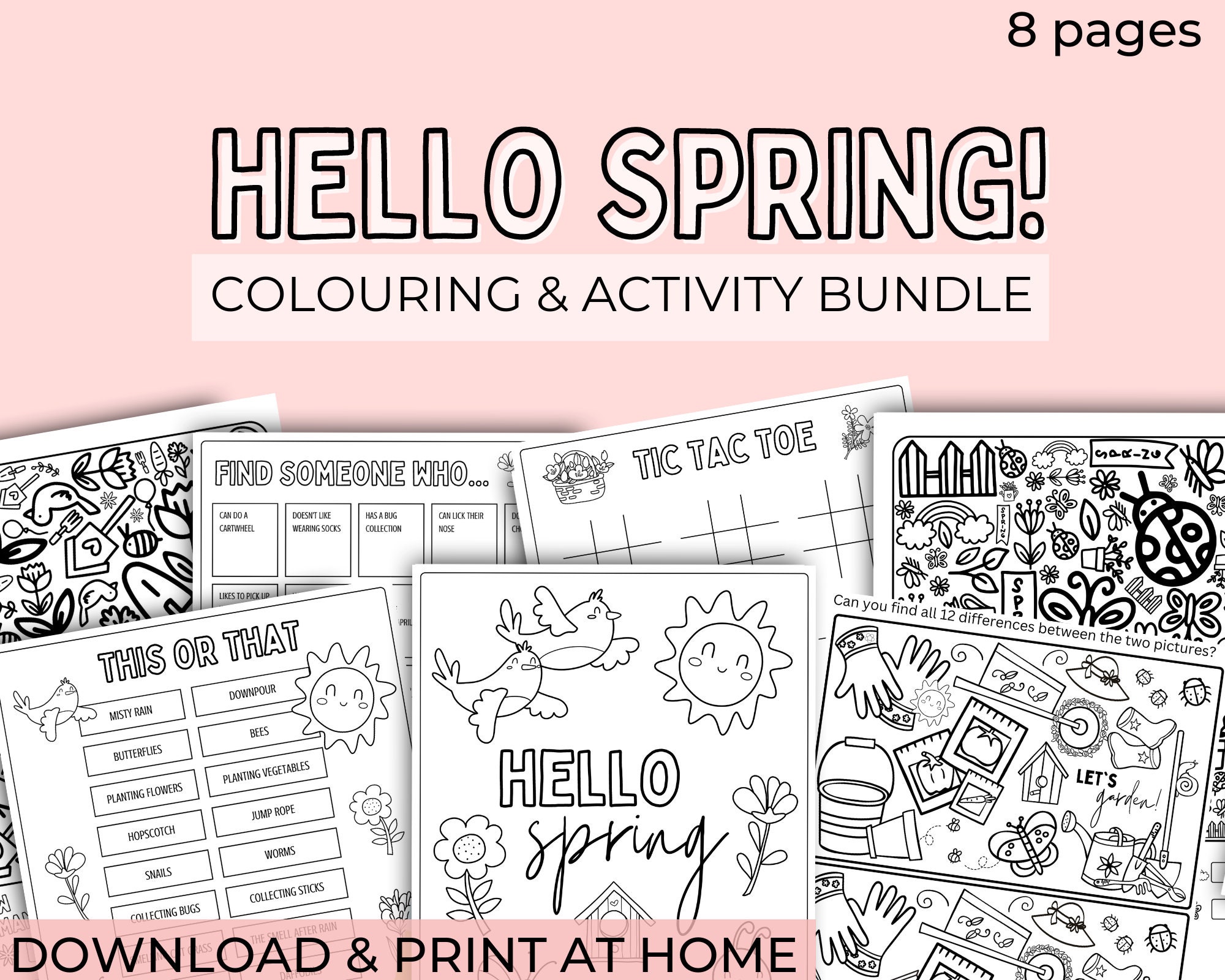 HELLO SPRING Activity & Colouring Pages for Early Elementary, Classroom ...