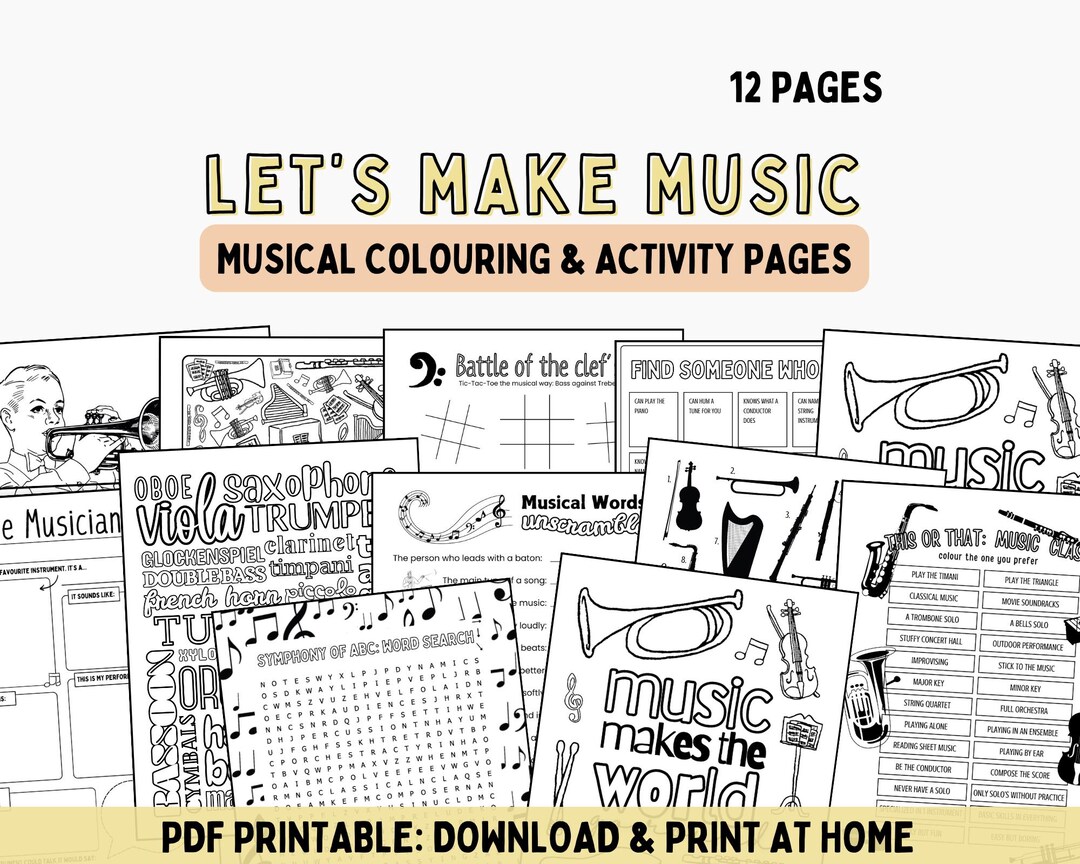 Musical Instrument | 12 Pages Colouring & Activity Bundle for Kids Age ...