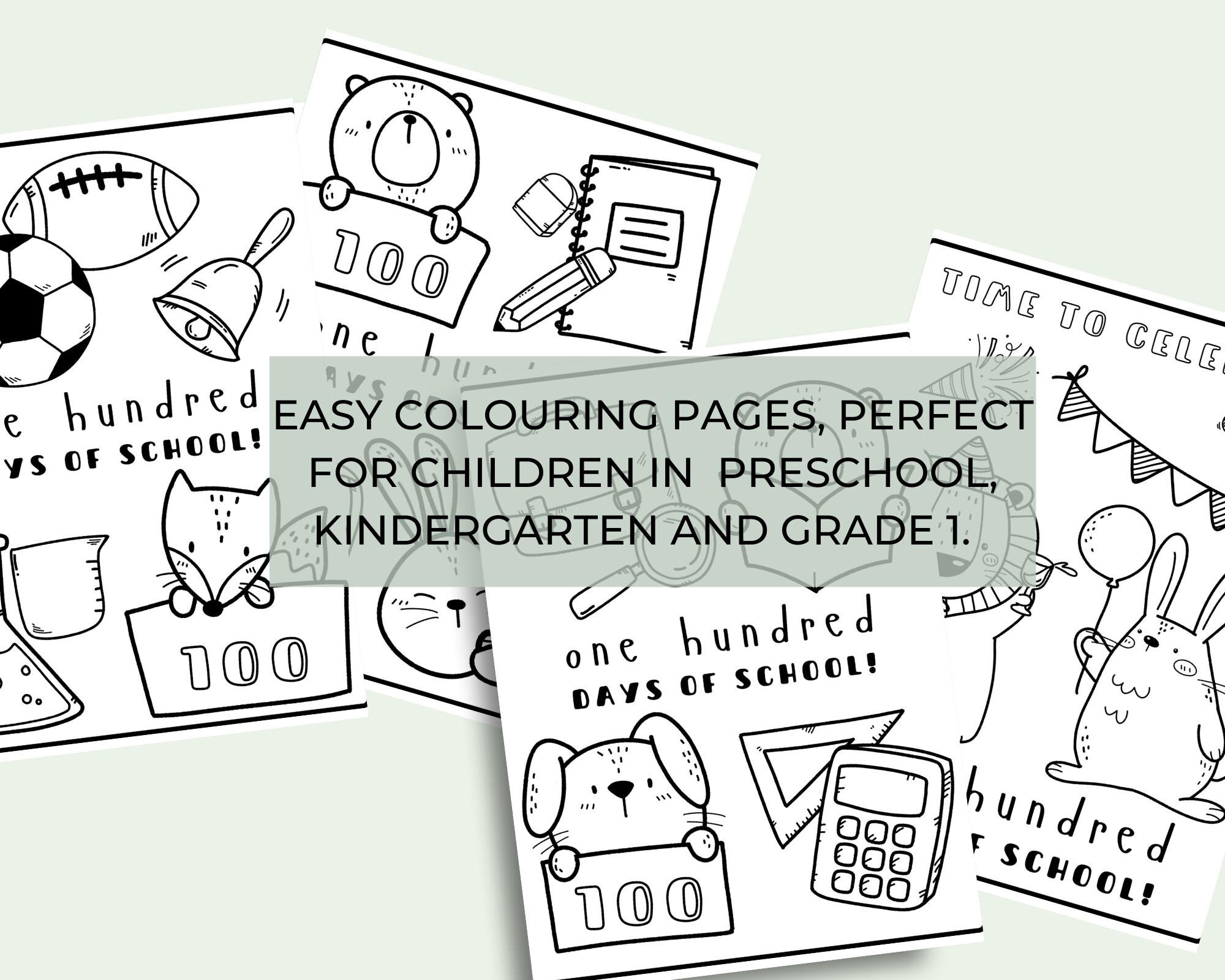 100 Days of School Celebratory Colouring Pages, 4 Easy Pages for Your ...