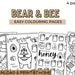 Honey, Bees and Bears Easy Colouring Page, 4 Page Set for Kids, Cute ...