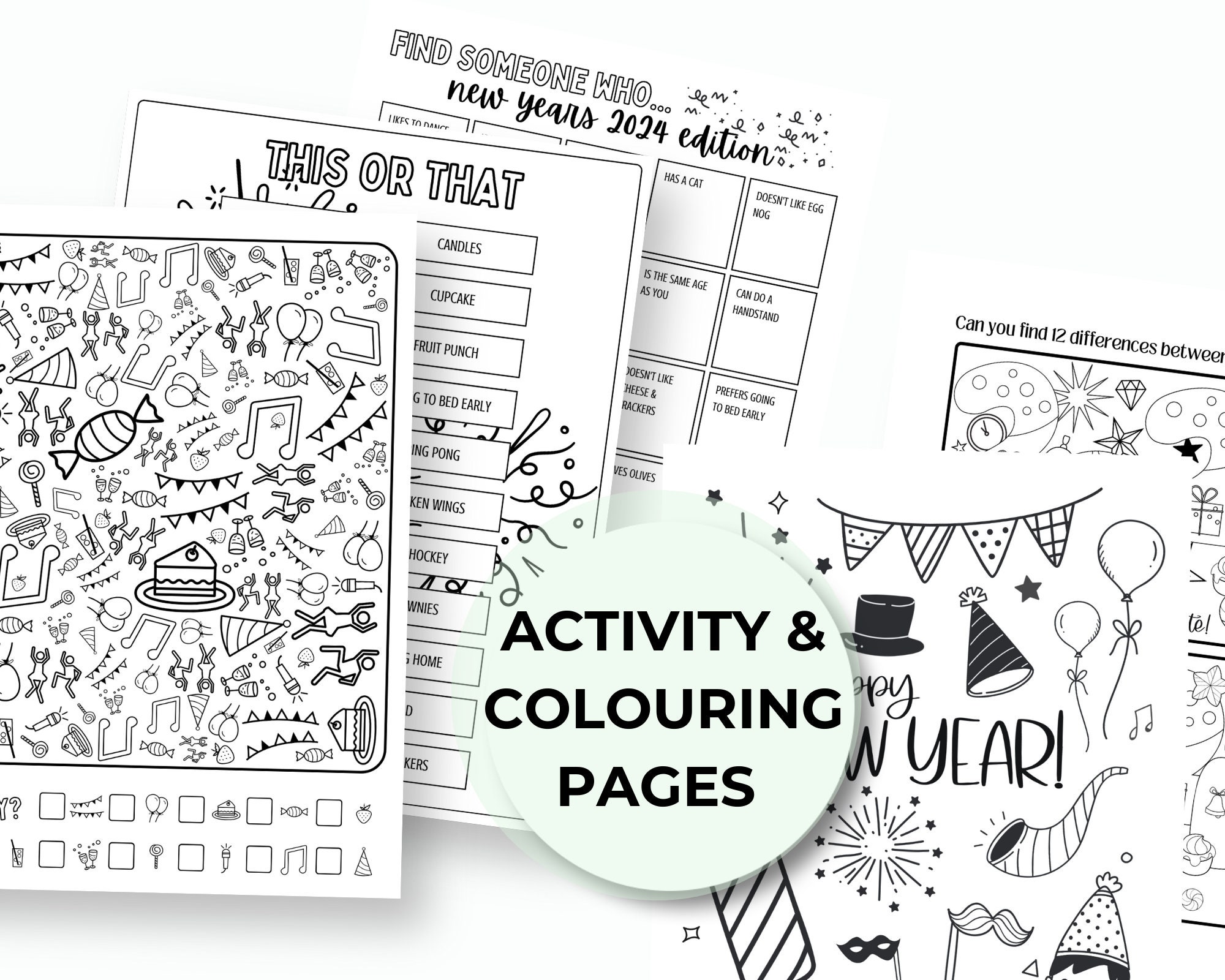 New Years Kid Colouring & Activity Page Printable | 12 Page Download ...