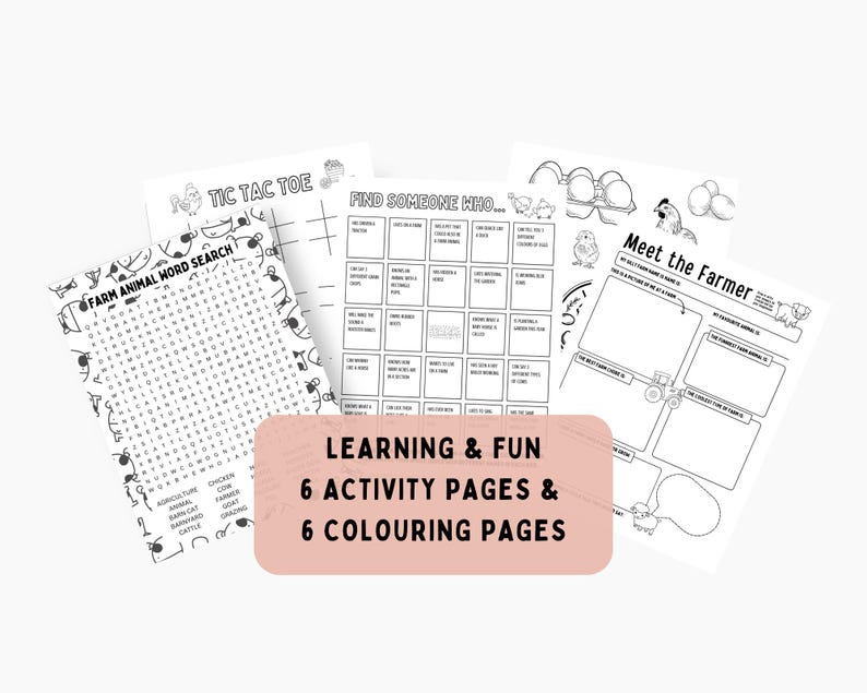 Printable Farm Animal Activity Book, Colouring Pages for Kids ...