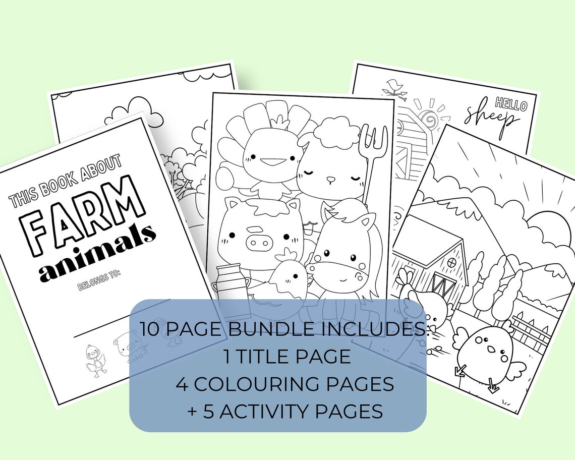 Printable Farm Animal Activity Book, Colouring Pages for Kids ...