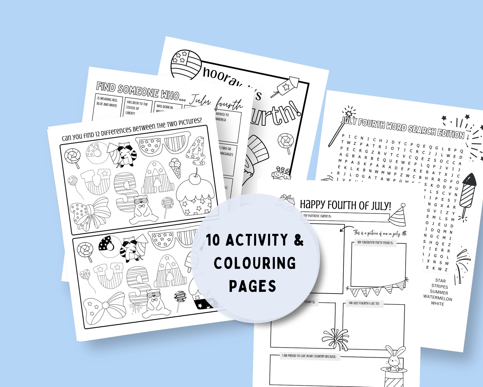 Fourth of July Colouring Pages Activity Printable, July Fourth Kids ...