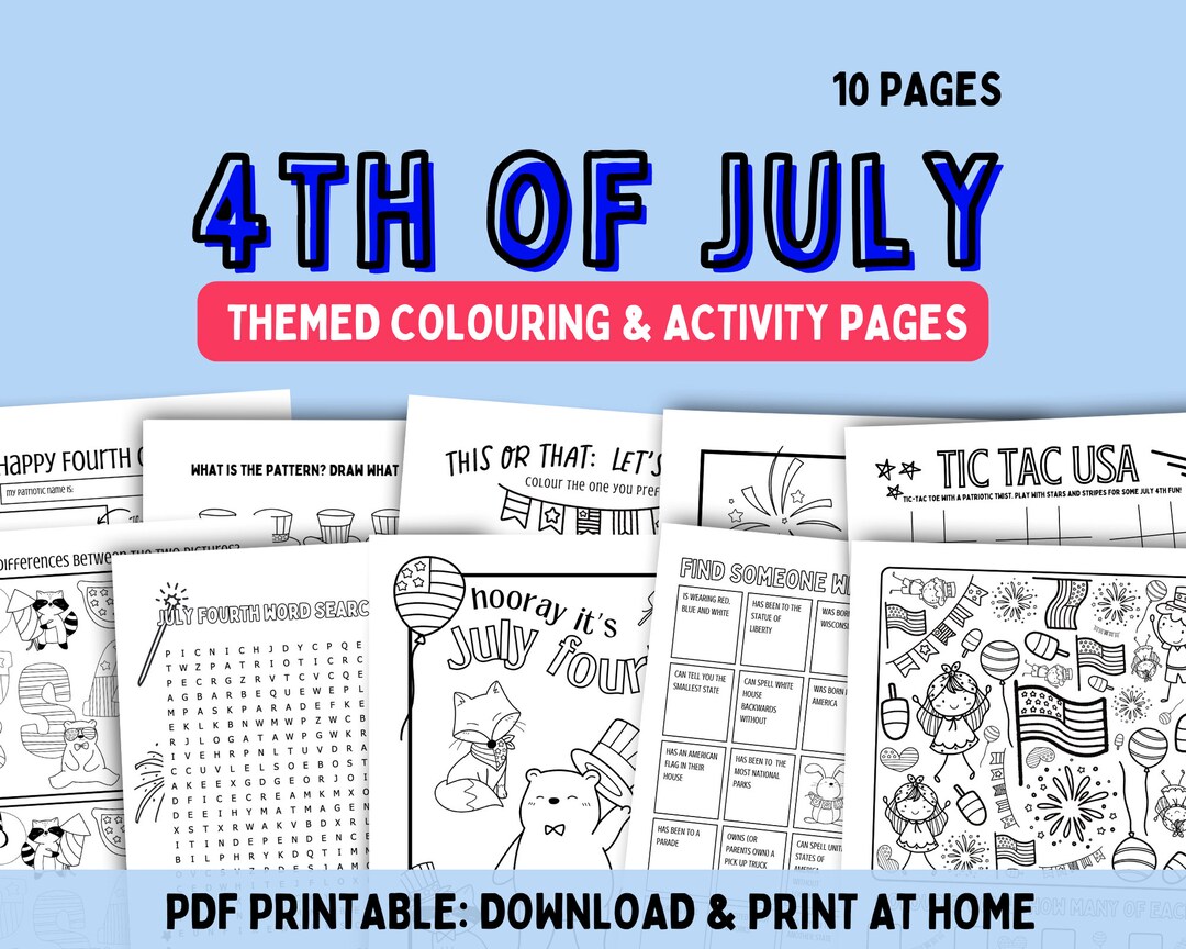 Fourth of July Colouring Pages Activity Printable, July Fourth Kids ...