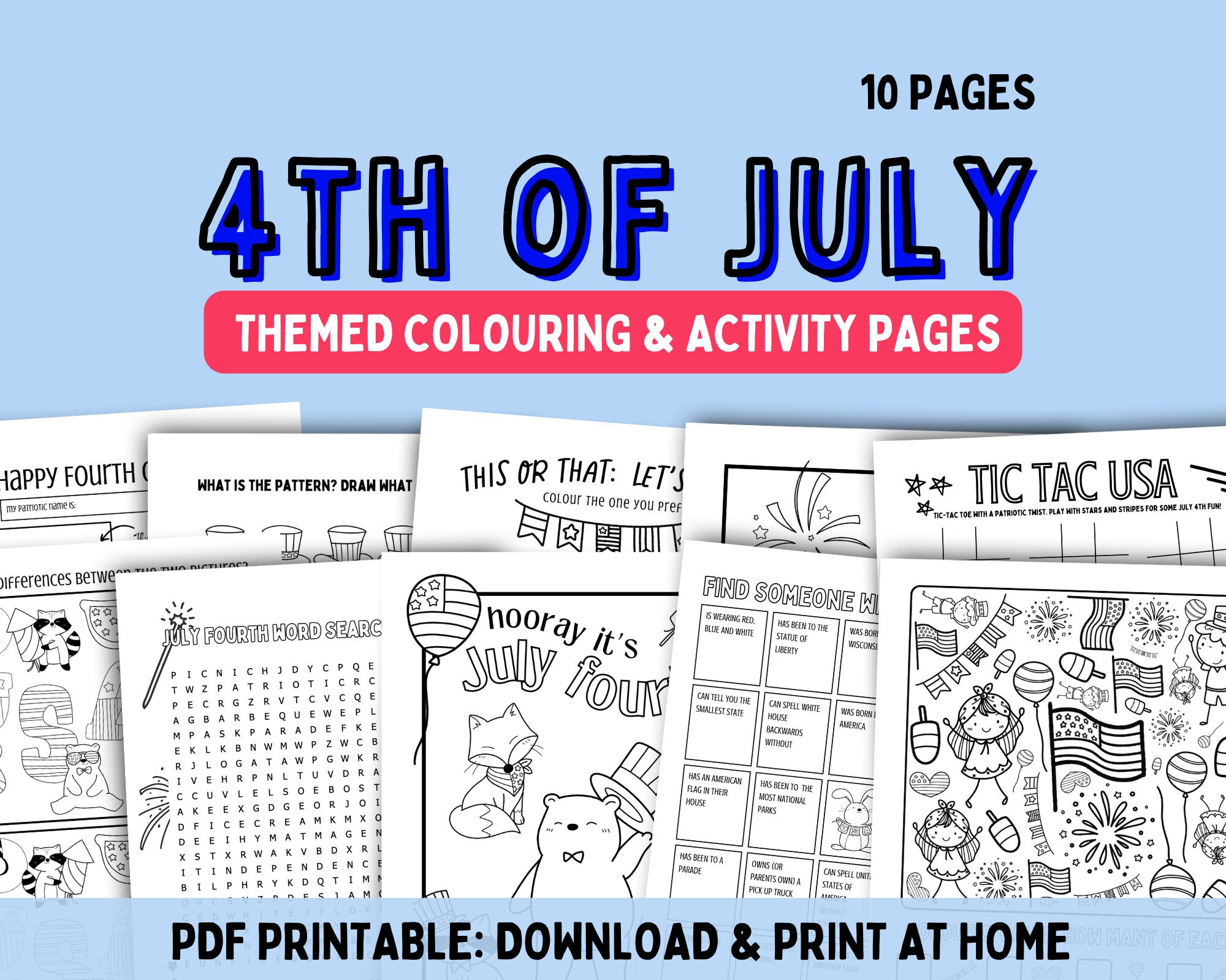 Fourth of July Colouring Pages Activity Printable, July Fourth Kids ...