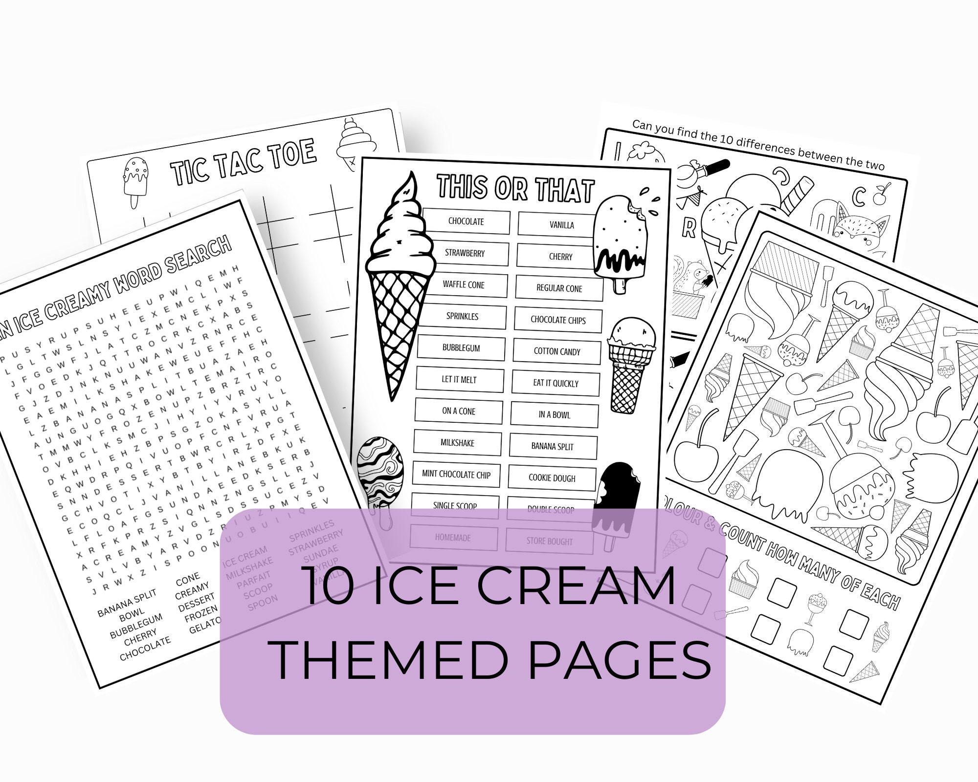 Ice Cream Colouring & Activity Pages for Kids, Ice Cream Themed ...