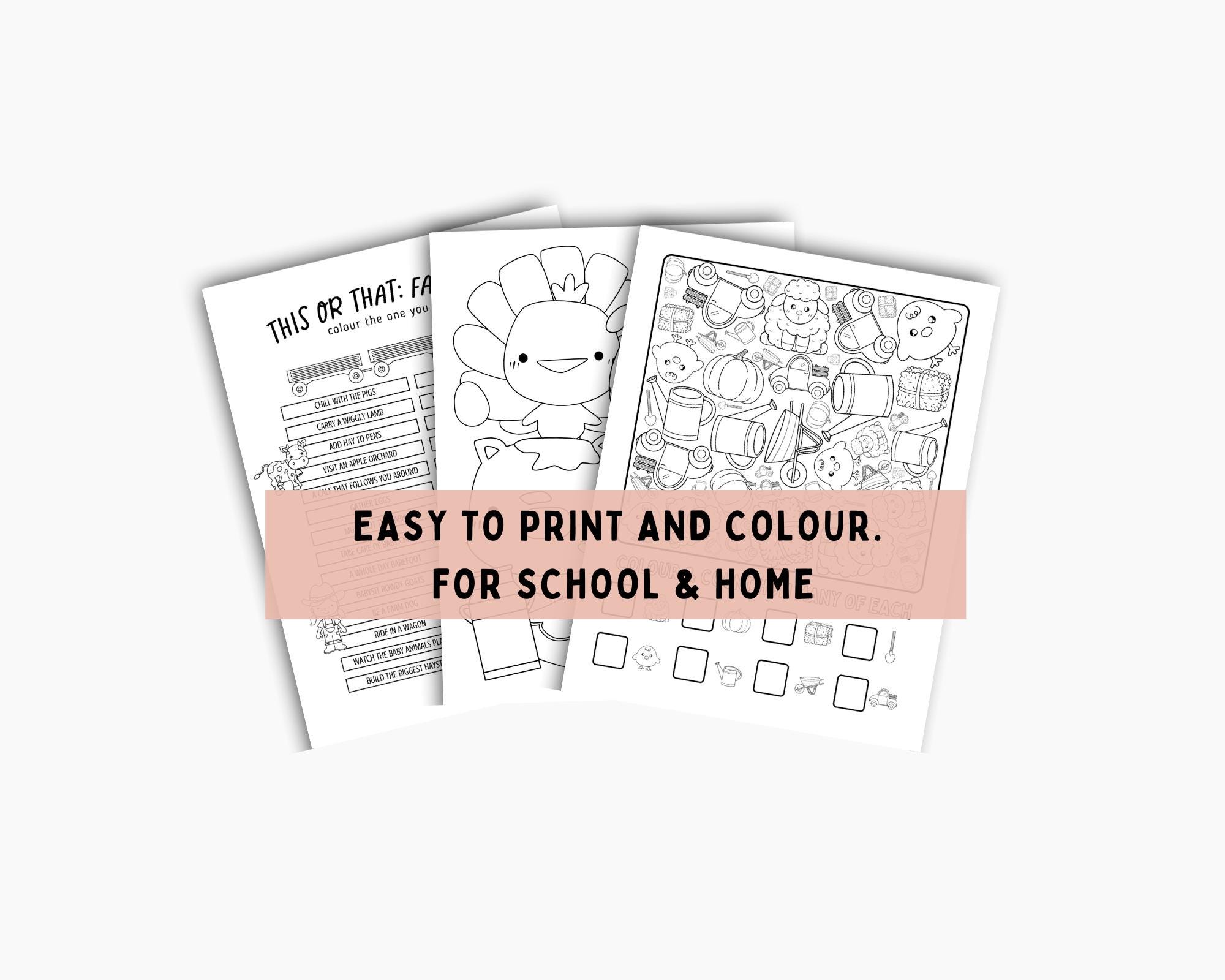 Printable Farm Animal Activity Book, Colouring Pages for Kids ...