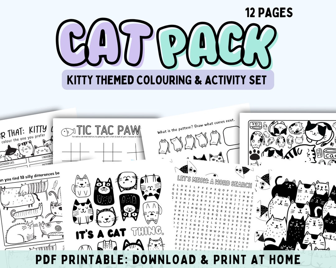 CAT PACK Kitty Themed Colouring Pages | 12 Page Pdf Activity for Early ...
