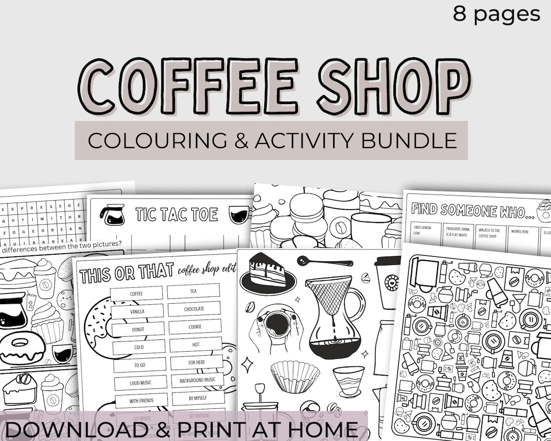 8 Page COFFEE Themed Activity Bundle, Coffee Colouring Pages for Kids ...