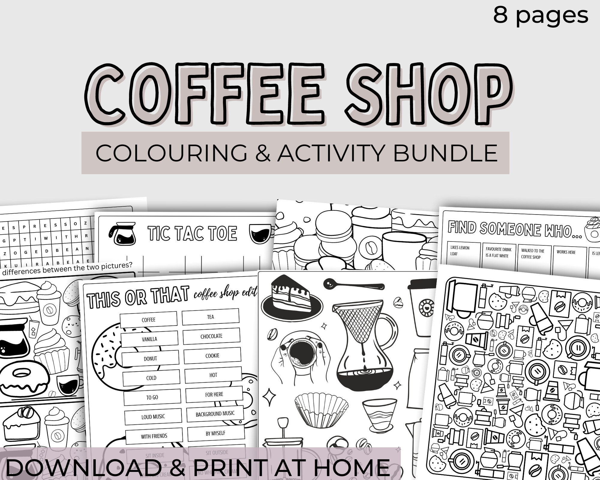 8 Page COFFEE Themed Activity Bundle, Coffee Colouring Pages for Kids ...