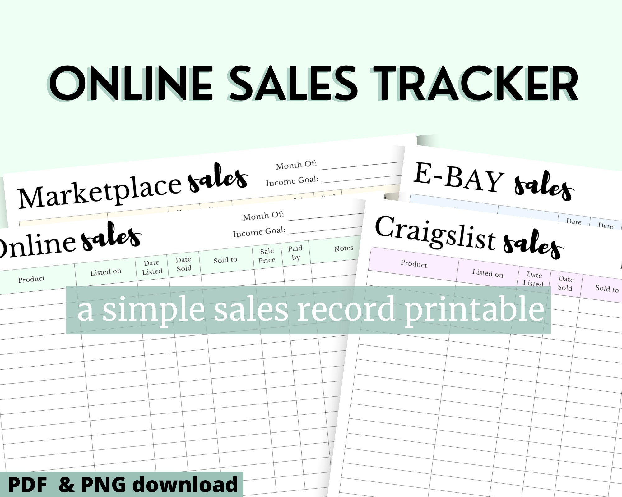 ONLINE SALES TRACKER Printable | Basic Sales Record | Instant Download ...