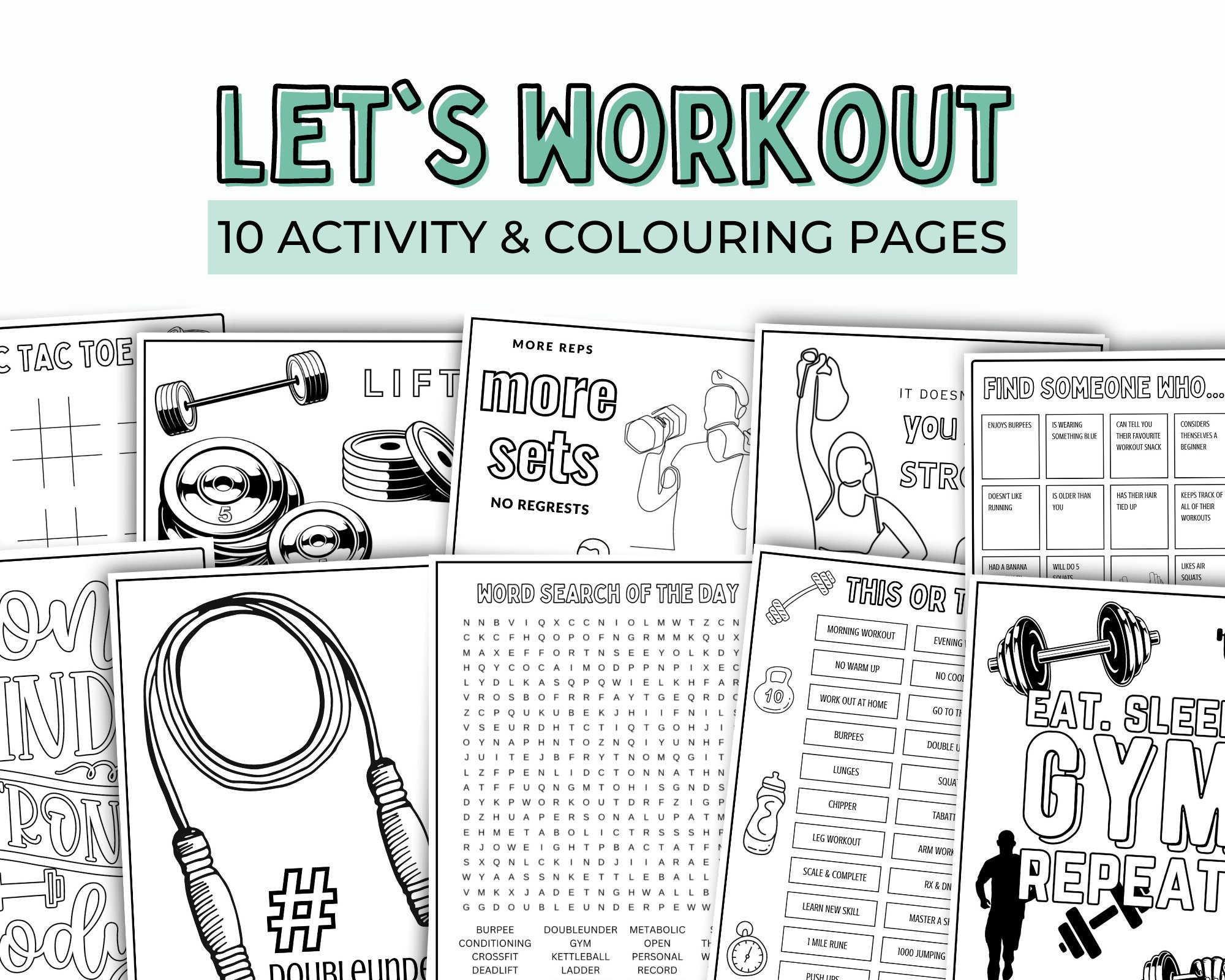 Let's Workout Set of 10 Colouring and Activity Pages for Kids, Fitness ...