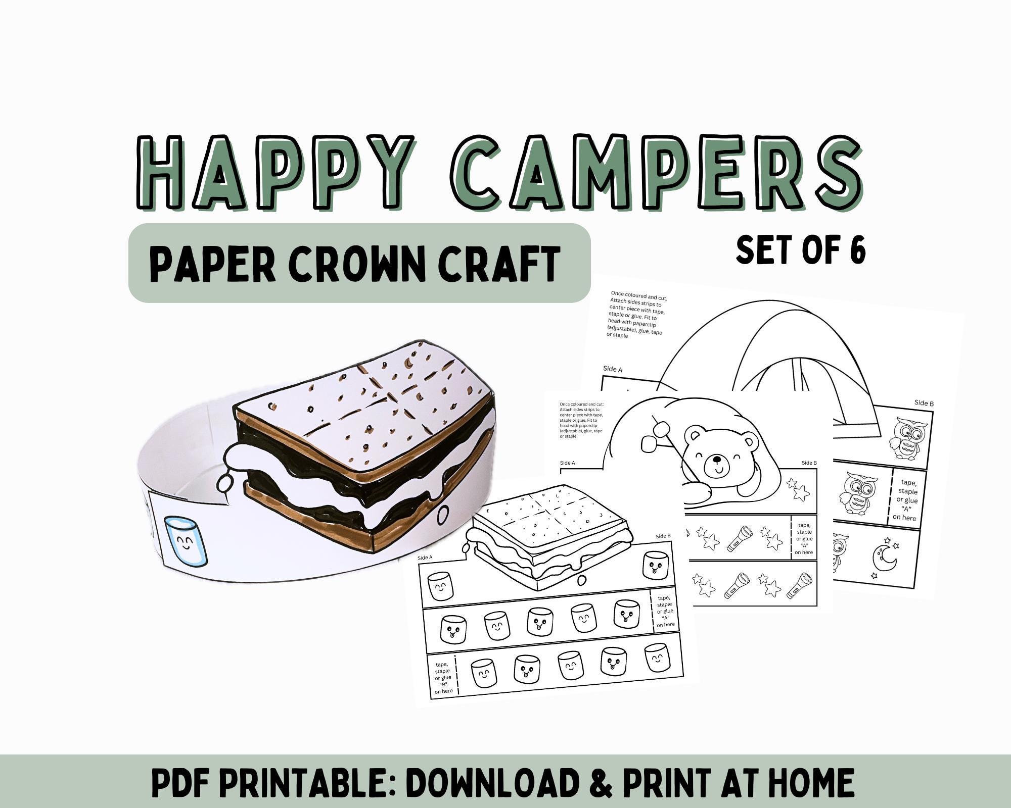 Happy Campers 6 Camping Themed Paper Hats PDF | Camping Paper Crown ...