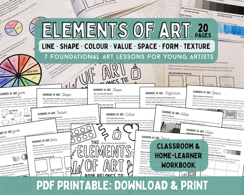 Elements of Art Workbook for Kids | 20 Pages | Printable Art Curriculum ...