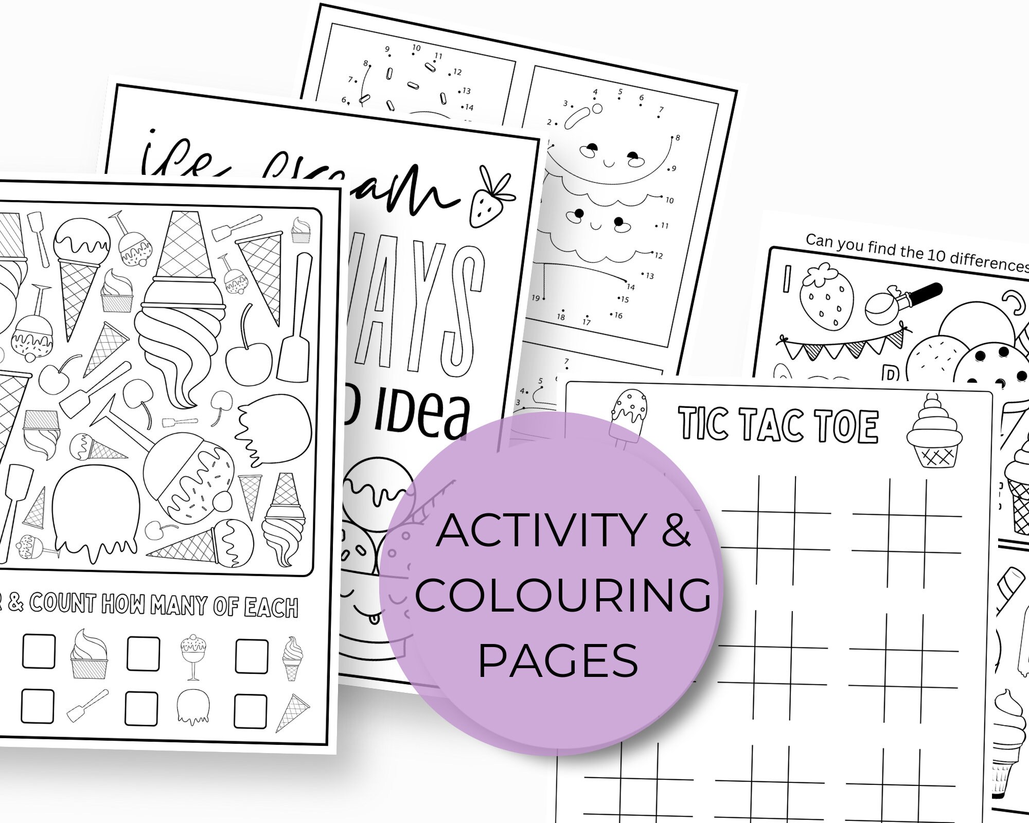Ice Cream Colouring & Activity Pages for Kids, Ice Cream Themed ...