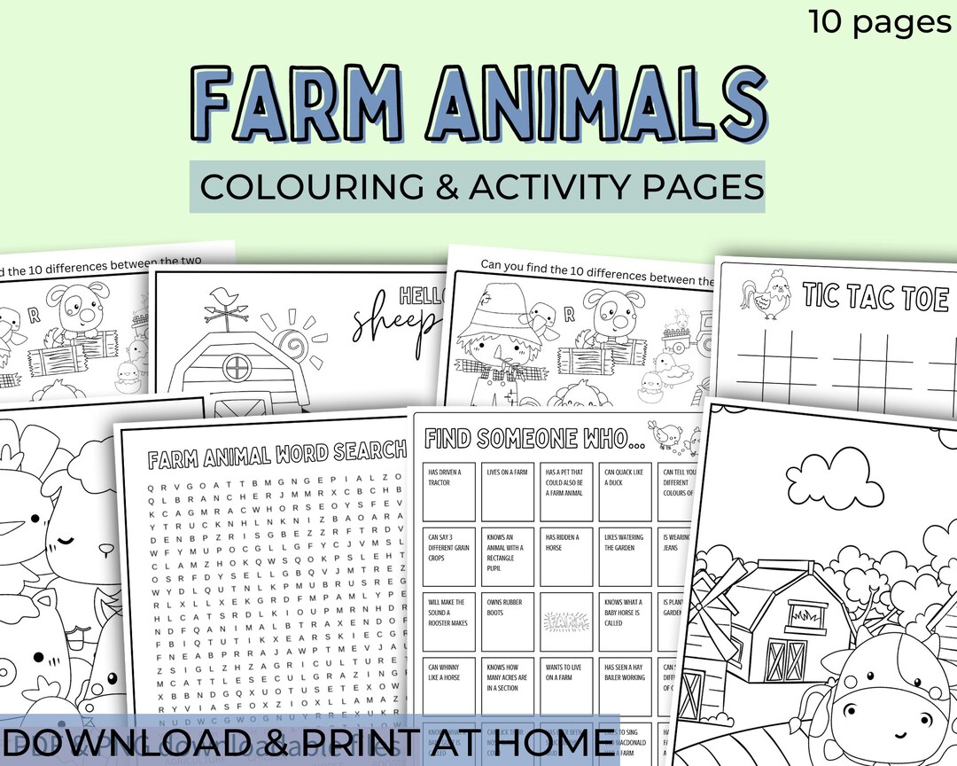 Printable Farm Animal Activity Book, Colouring Pages for Kids ...