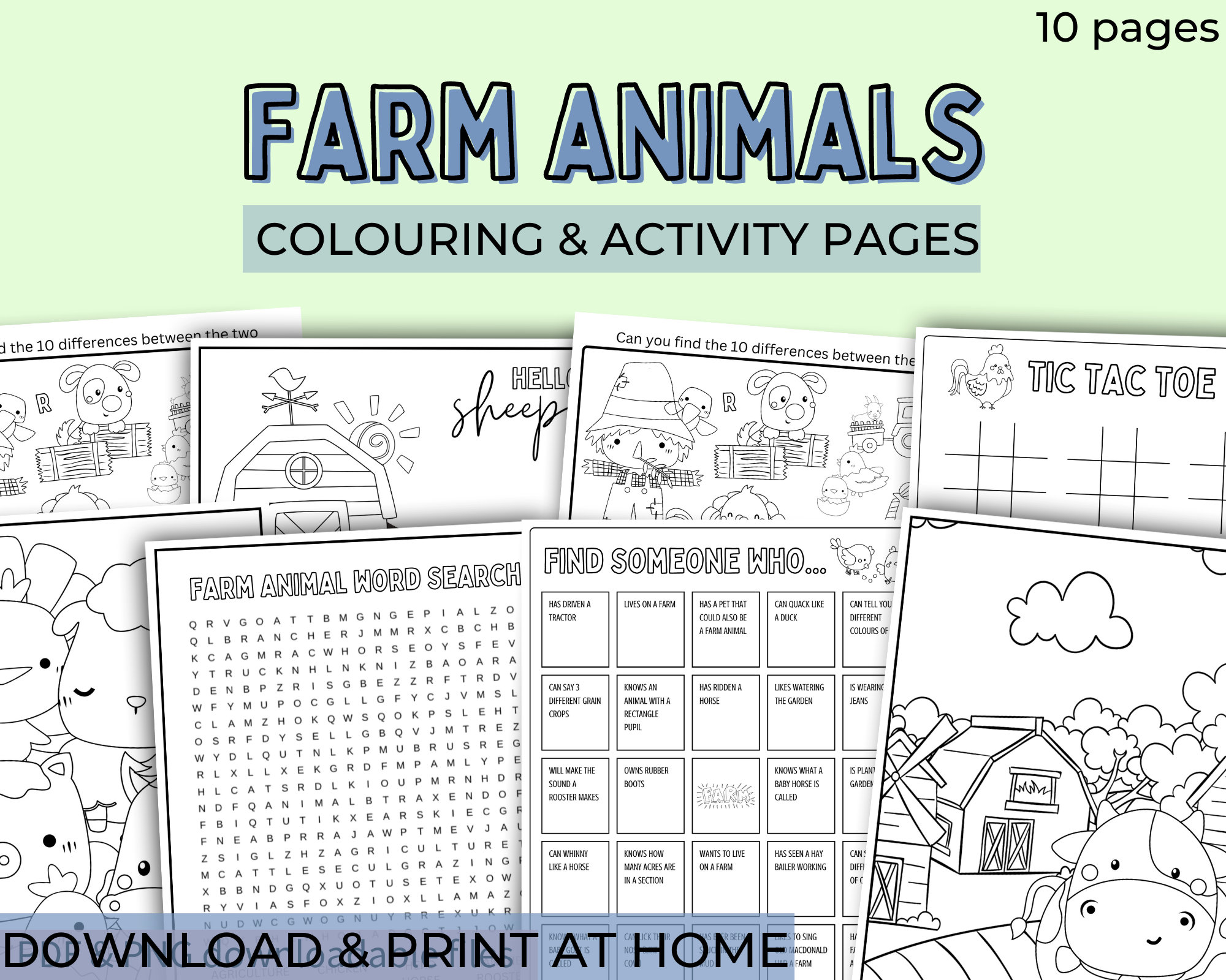 Printable Farm Animal Activity Book, Colouring Pages for Kids ...