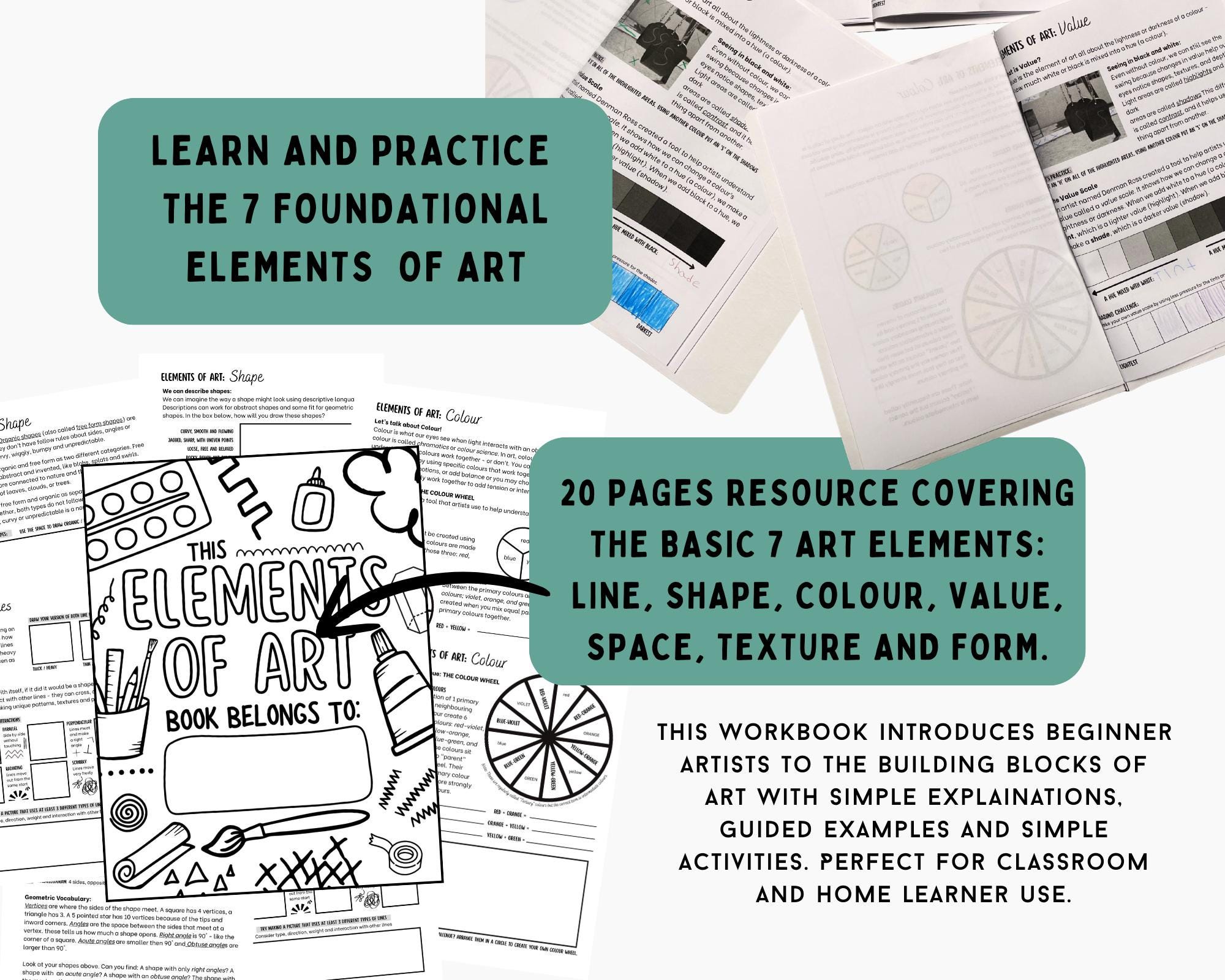 Elements of Art Workbook for Kids | 20 Pages | Printable Art Curriculum ...