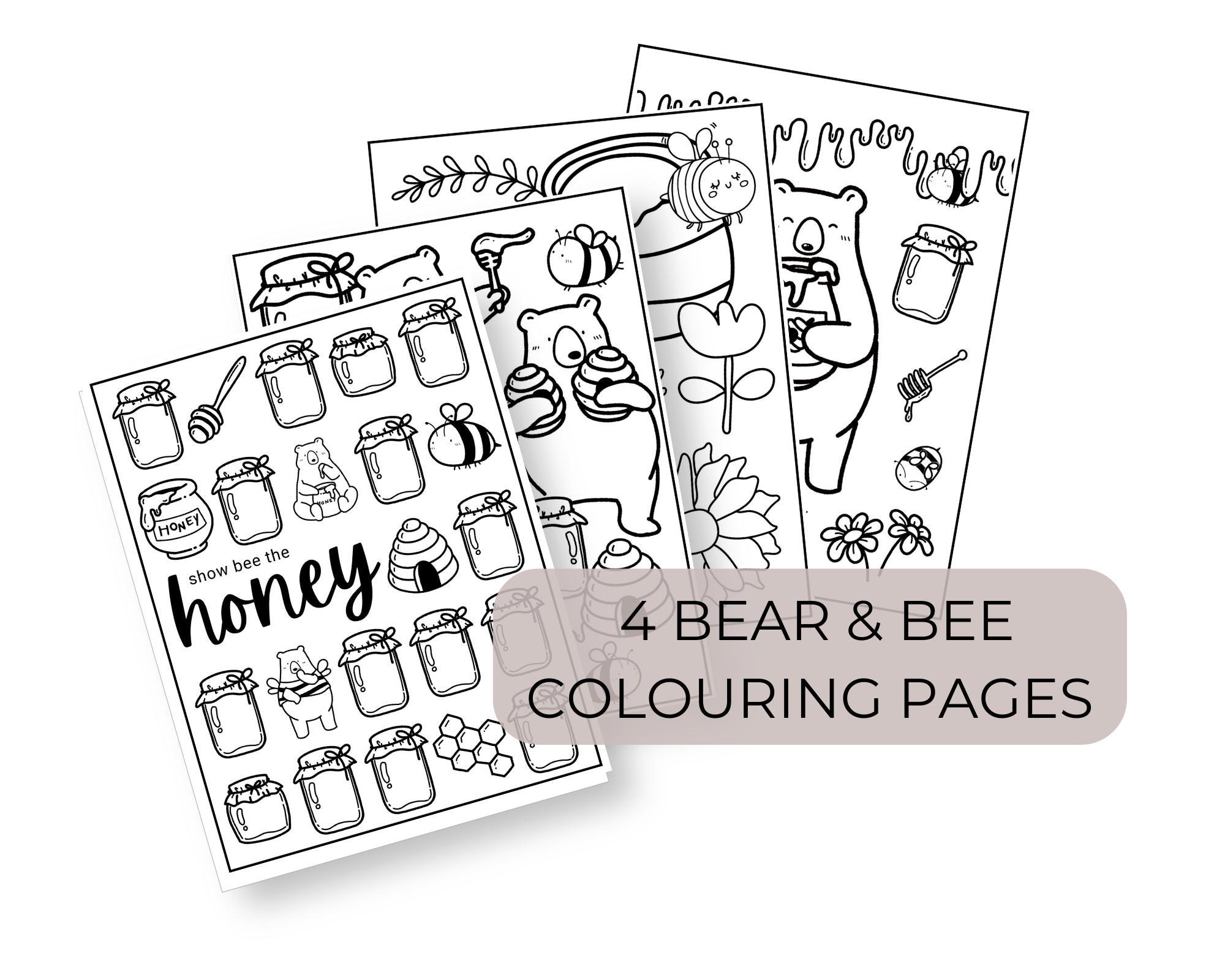 Honey, Bees and Bears | 4 Page Easy Colouring Page Set for Kids, Cute ...