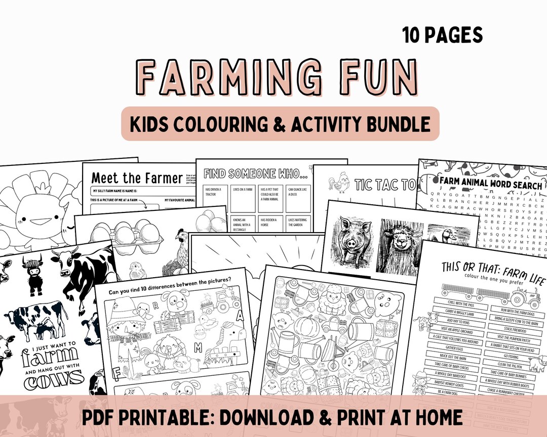 Printable Farm Animal Activity Book, Colouring Pages for Kids ...