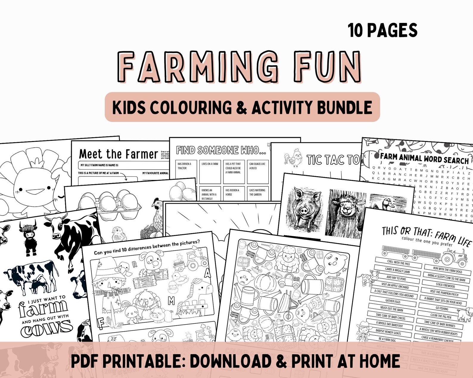 Printable Farm Animal Activity Book, Colouring Pages for Kids ...