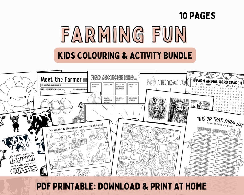 Printable Farm Animal Activity Book, Colouring Pages for Kids ...