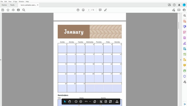 Editable Printable Boho Art 2023 Monthly Calendar, Fill in Calendar, 12 ...