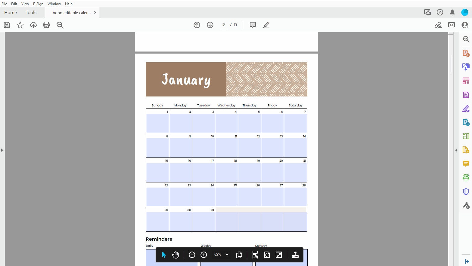 Editable Printable Boho Art 2023 Monthly Calendar, Fill in Calendar, 12 ...